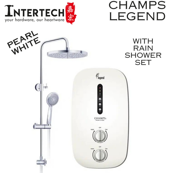 CHAMPS Legend Instant Water Heater With Rain Shower Set - Intertech Hardware Singapore